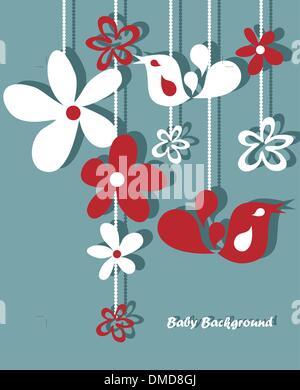 Bird, flowers, leaf, branch. Hand drawn floral watercolor vector ...