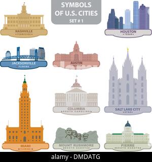 Symbols of US cities Stock Vector Art & Illustration, Vector Image ...