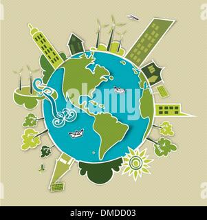 Green world drawing concept. Save the earth. Ecology doodles icons ...