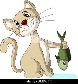 Cartoon Cat with Fish Stock Vector Image & Art - Alamy