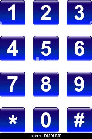 Set of blue glass numbers and symbols with transparent glossy ...