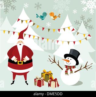 Christmas card with Santa and snowman illustration Stock Vector Image ...