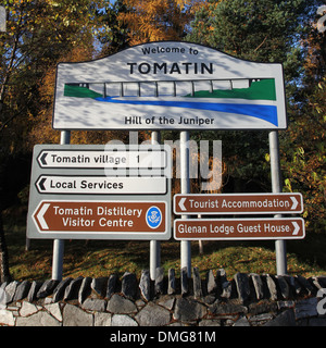 Welcome to Tomatin sign Scotland November 2013 Stock Photo - Alamy
