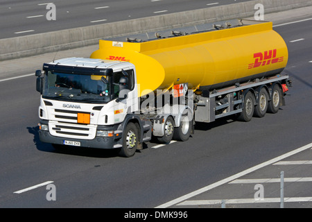 DHL fuel tanker trailer and lorry on motorway Stock Photo - Alamy
