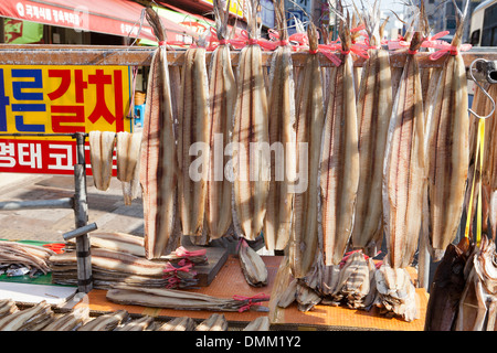 Filleted Kalchi (largehead hairtail) drying in sun at Jagalchi Shijang ...