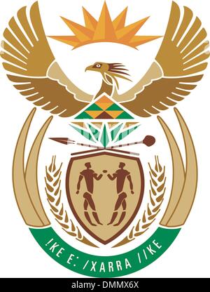 South Africa coat of arms and flag, official symbols of the nation ...