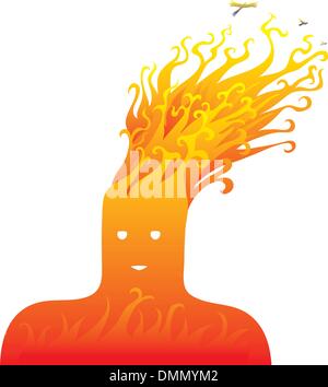 Head on fire with flames instead of hair. One of the natural elements ...