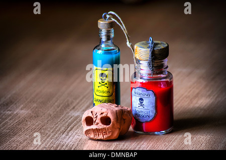 Bottle of poison with skull and crossbones warning sign on label Stock ...