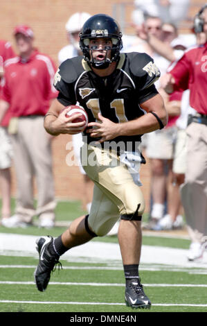 Wake Forest quarterback Riley Skinner responds to a question during ...