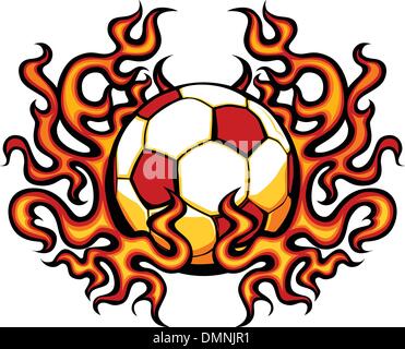 Illustration or drawing of a soccer ball with fire flames and a Stock ...