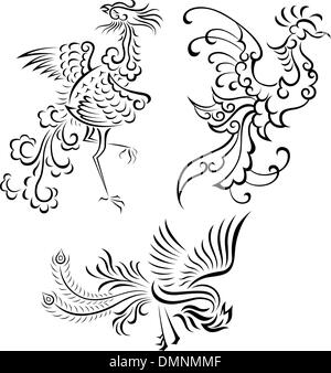 Abstract Phoenix Outline Bird Curve Portrait. One Line Drawn Phoenix ...
