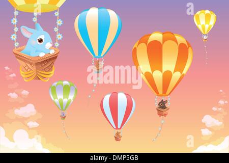Group of hot air balloons on the blue sky with clouds Stock Vector ...