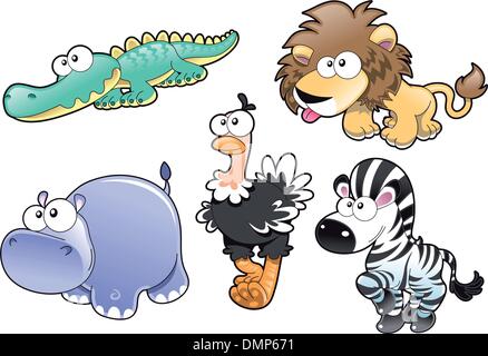 Savannah animal family. Funny cartoon and vector characters Stock ...