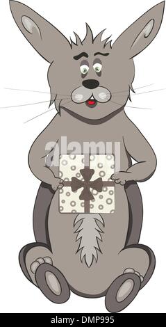 cute rabbit animal with gift box and garlands vector illustration ...