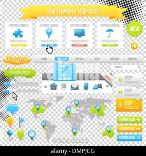 Web Template and Elements for site of blog and infographics on computer ...