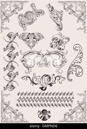 Vector design elements: page decoration, lacy flower on old paper ...