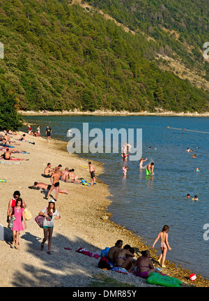 Beach Luka Plomin harbour Plomin Istria Croatia Adriatic sea Kvarner ...