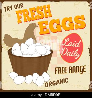 Farm fresh chicken eggs vintage promotional sign design. Retro ...