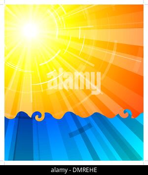 Really hot summer sun above the ocean - vector illustration Stock ...
