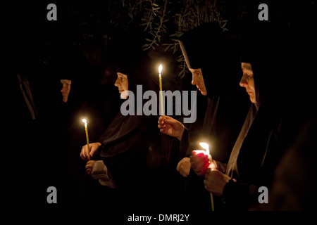 Orthodox nuns attending a night liturgy at Gornensky Orthodox Monastery ...