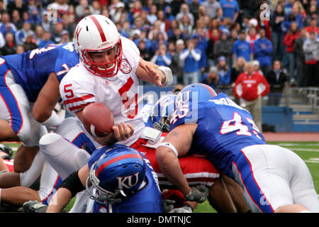 Nebraska quarterback Zac Lee (5) fumbles in the endzone during the ...