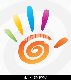 Illustration of Abstract Colored Hand with Five Fingers, and Spiral ...