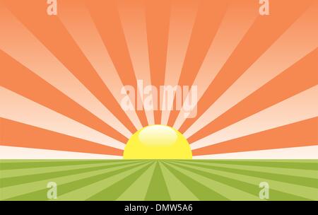 vector abstract rural landscape with rising sun Stock Vector Image ...