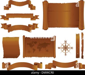 Ancient old parchment scroll banners with gold royal details,isolated ...