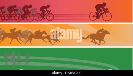 Equestrian sport banners. Horse riding and racing, horseshoes and polo ...