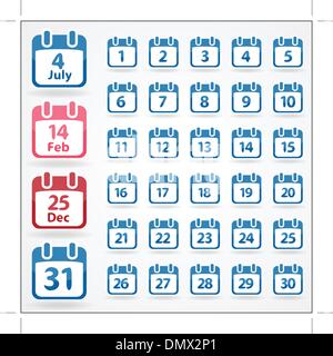 Every day of a month calendar icons. Set of black calendar icons ...