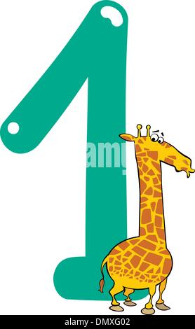 cartoon illustration with number one and giraffe Stock Vector Image ...