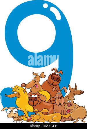 cartoon illustration with number nine and dogs Stock Vector Image & Art ...