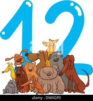 Cartoon Illustration of Number Twelve for Children with Funny Animal ...