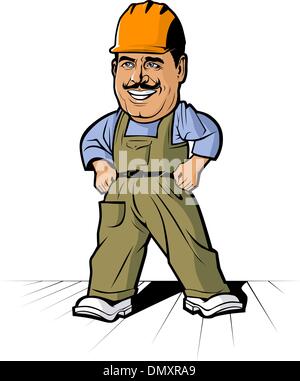 cartoon builder man with safety helmet over white background, vector ...
