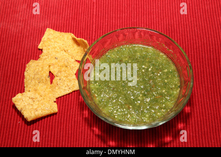 Salsa Verde with Tortilla Chips Stock Photo - Alamy