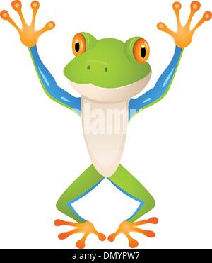 Cute smiling green frog standing on two legs cartoon animal design flat ...