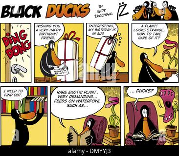 Cartoon Illustration of Black Ducks 2 Comic Story Episode 1 Stock ...