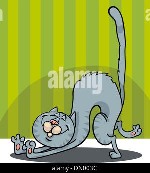 Cartoon illustration of stretching tabby kitten comic animal character ...