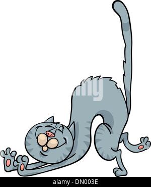 Cartoon illustration of stretching tabby kitten comic animal character ...