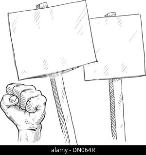 Protest Rally March Picket Sign Silhouette Person Stock Vector Image ...