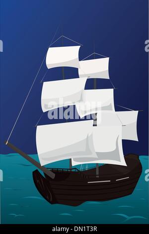 Illustration of a ship with brown hull at sea Stock Photo - Alamy