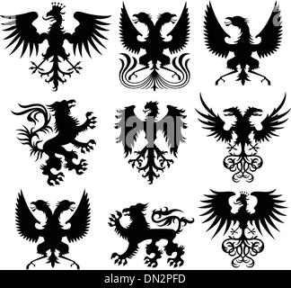 Heraldic animal set. Griffin, lion and minotaur. Teague, leopard and ...
