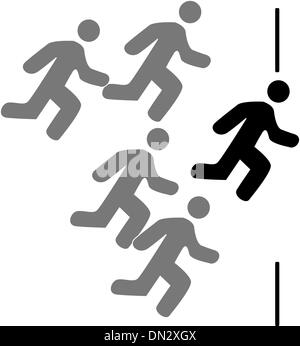 Stick man drawing illustration of man at finish line winning the race ...