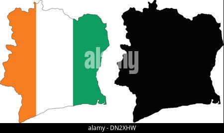 Ivory Coast country black outline and colored country silhouettes in ...