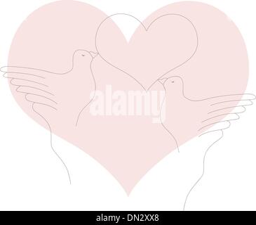 Couple of pigeons with pink heart Stock Vector Image & Art - Alamy