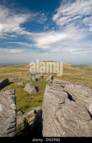 Impessive moorland scenery at Oke Tor on Dartmoor, looking north ...