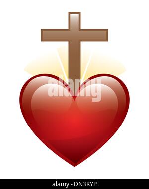 Heart with Christian cross. Red heart icon, isolated on white ...