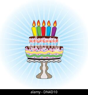 Birthday cake with a candle on a stand isolated on white background ...