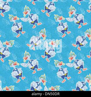 Vector seamless pattern with scuba diver, devilfish, algae, starfish ...