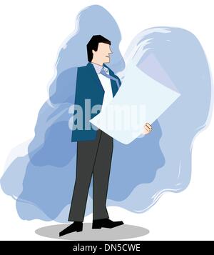 Businessman in blue suit standing with speech bubble with blank space ...